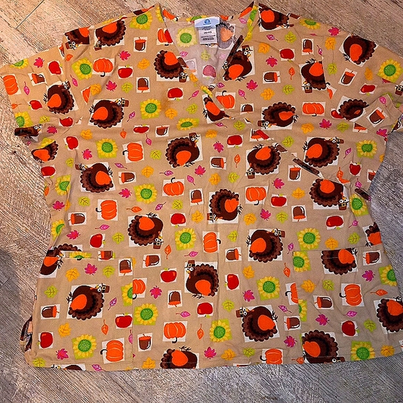 SB Scrubs | Tops | Fall Thanksgiving Theme Cotton Scrub Top | Poshmark